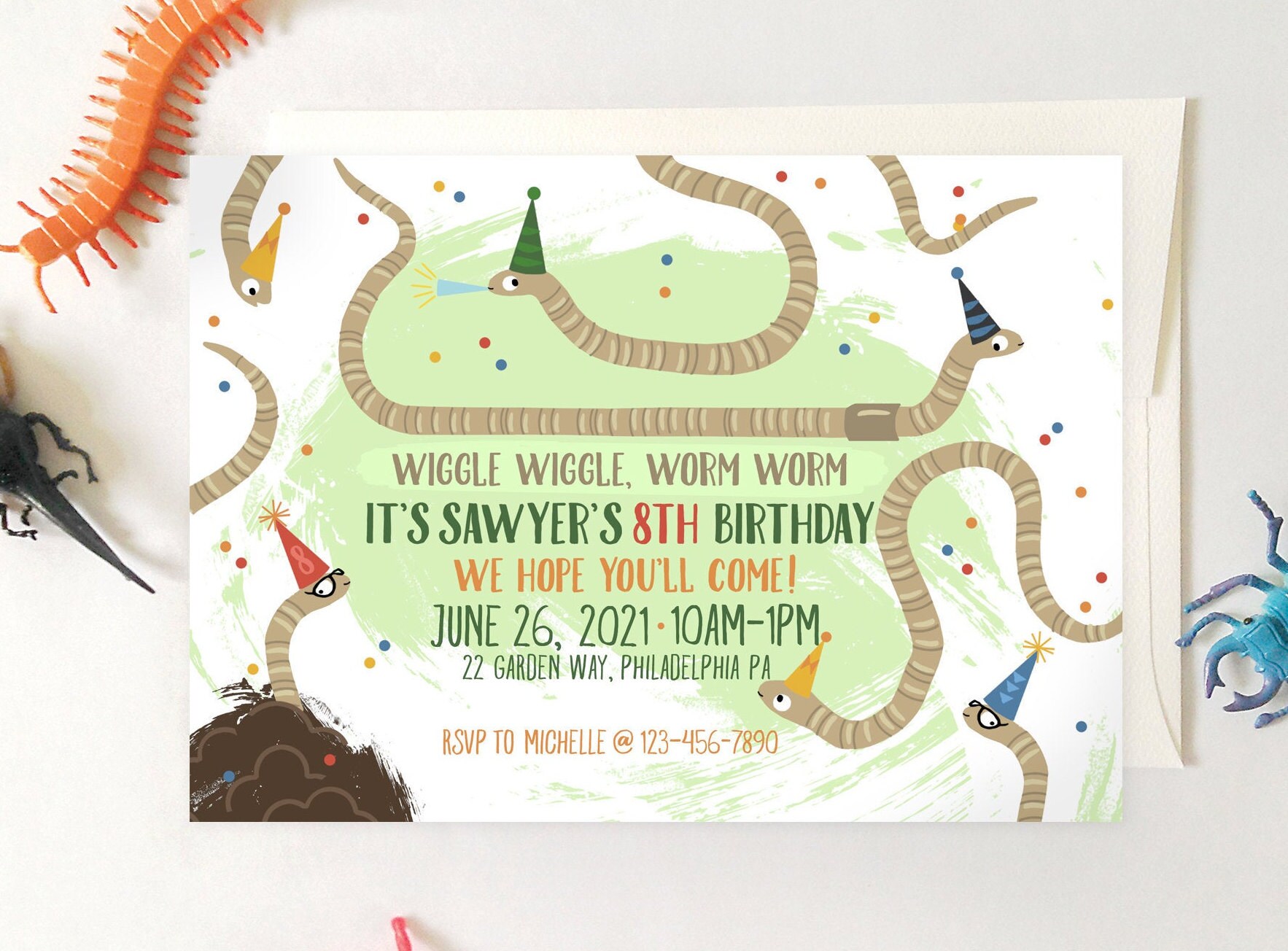 Worm Party Invitation Worm Birthday Worm Invite Kids Garden - Etsy UK