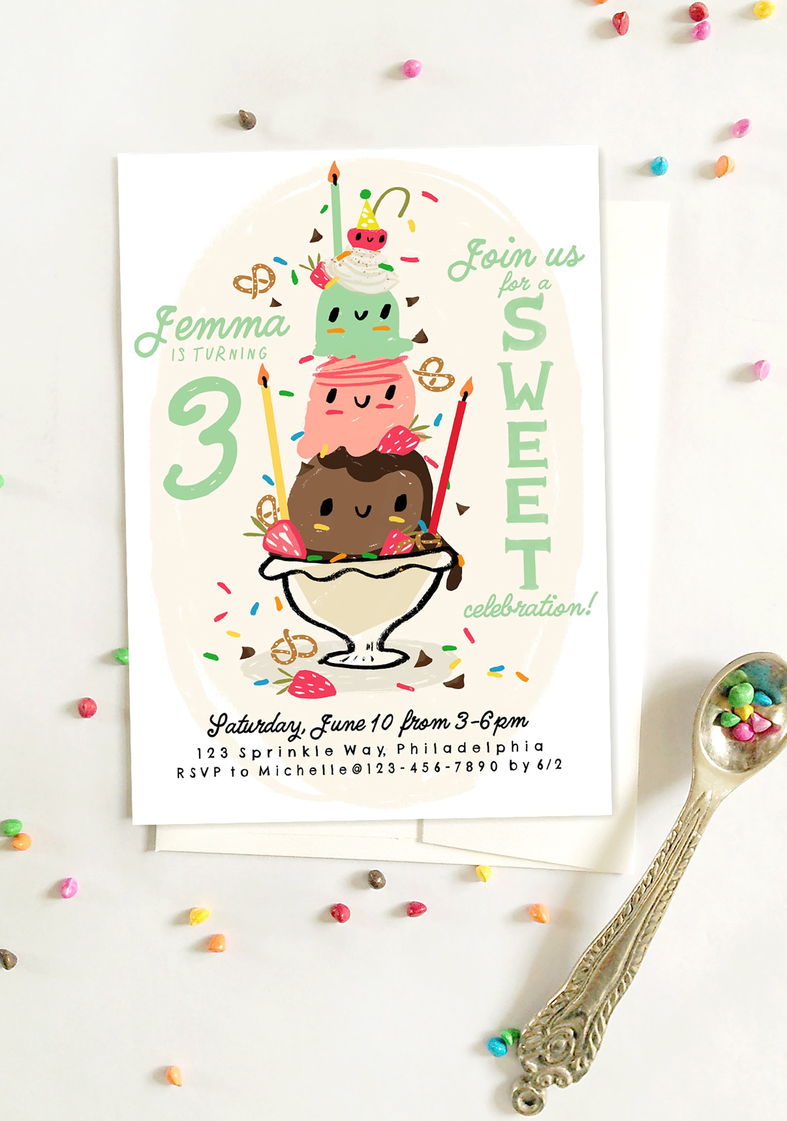 Ice Cream Party Invitation Ice Cream Sundae Invitation Kids - Etsy