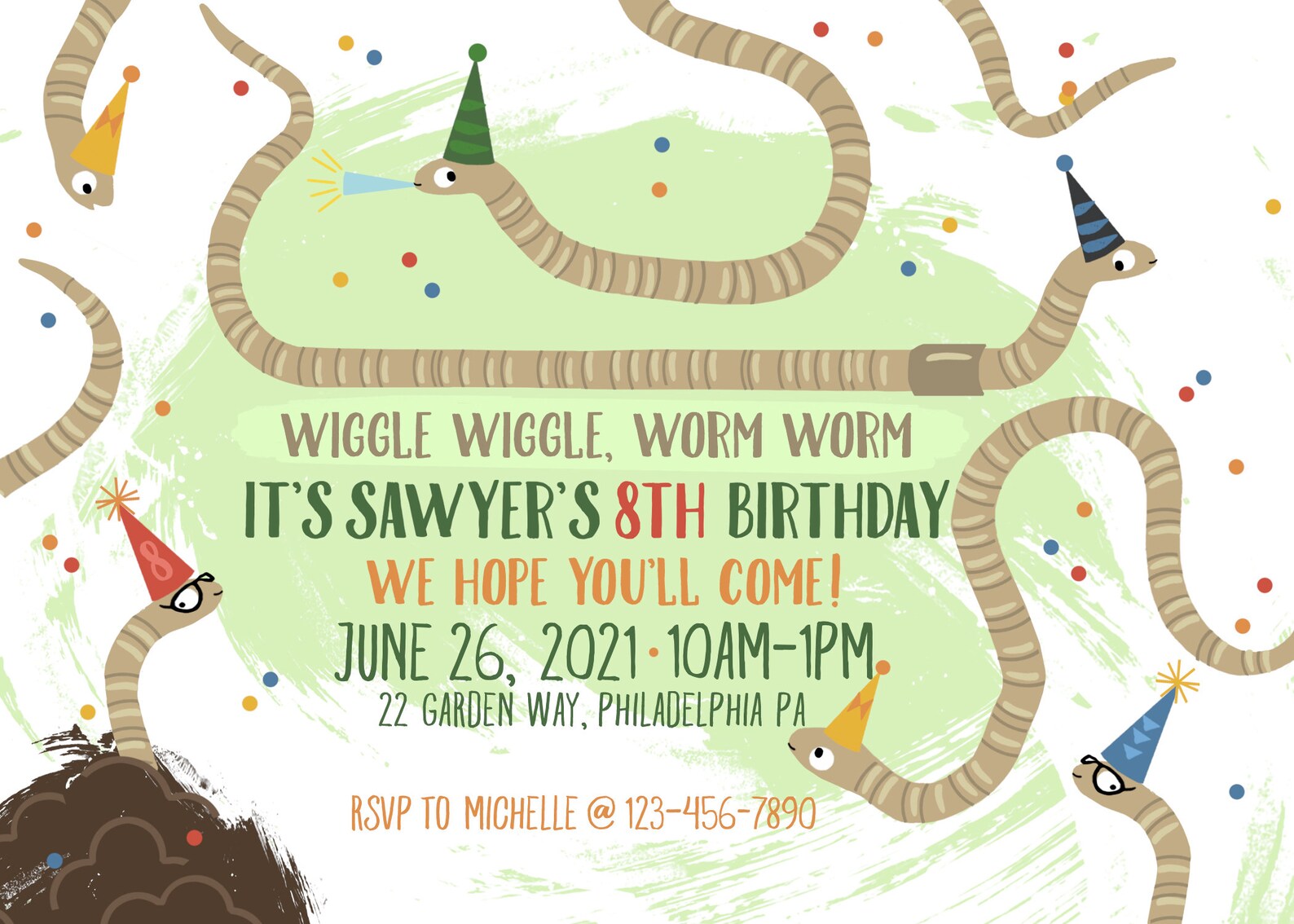 Worm Party Invitation Worm Birthday Worm Invite Kids Garden | Etsy