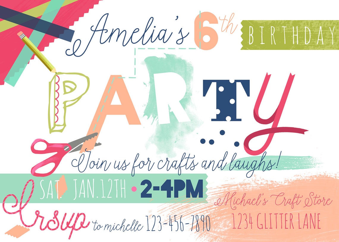 Craft Birthday Invitation Art Party Invitation Arts and - Etsy