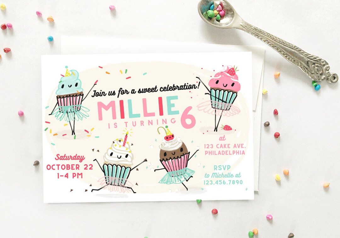 Editable Cupcake Birthday Party Invitation, Cupcake Birthday Invitation ...