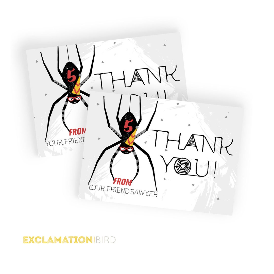Spider Birthday Party Thank You, Bug Birthday Thank You Card, Spider ...