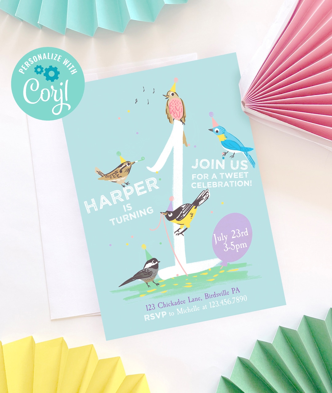 Editable Bird Birthday Party Age 1, Songbird Birthday Invitation ...