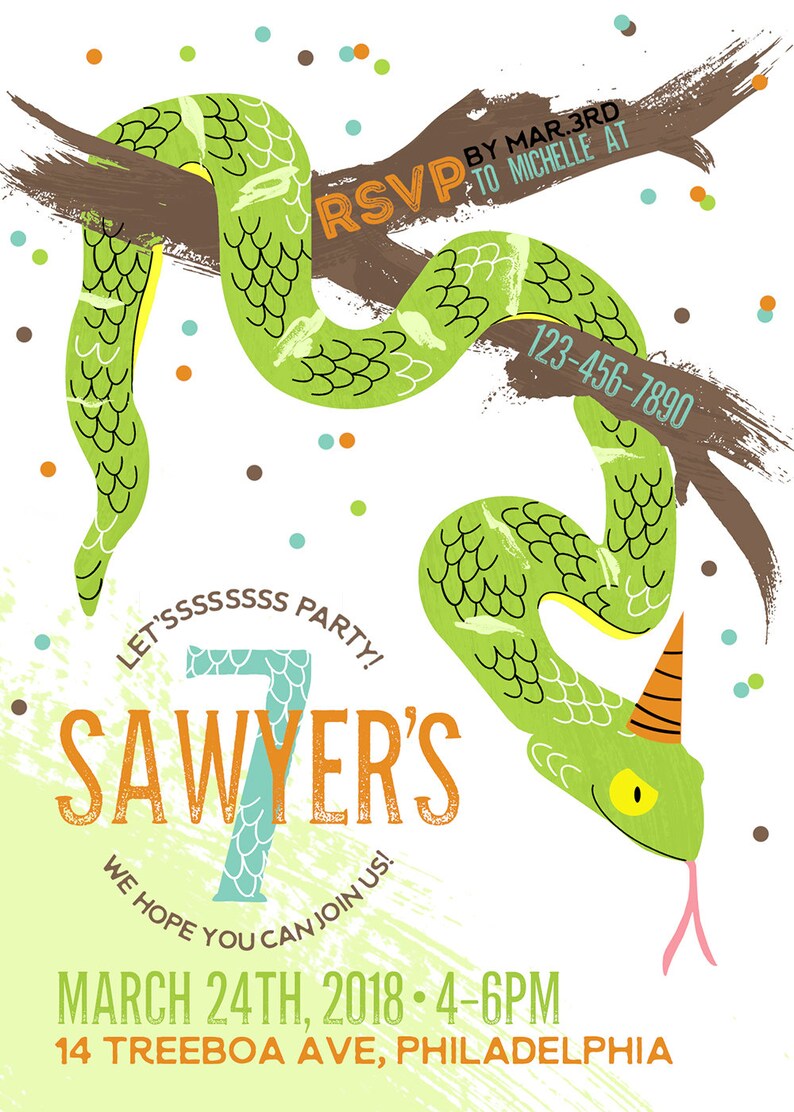 Snake Party Invitation Printable DIY Invitation Snake Boa | Etsy