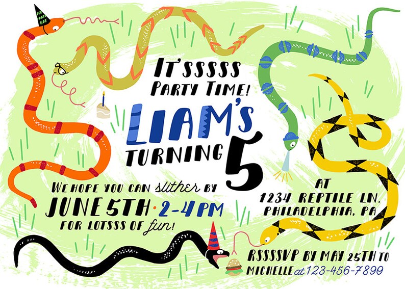 Snake Birthday Party Invitation Printable Snake Party DIY | Etsy