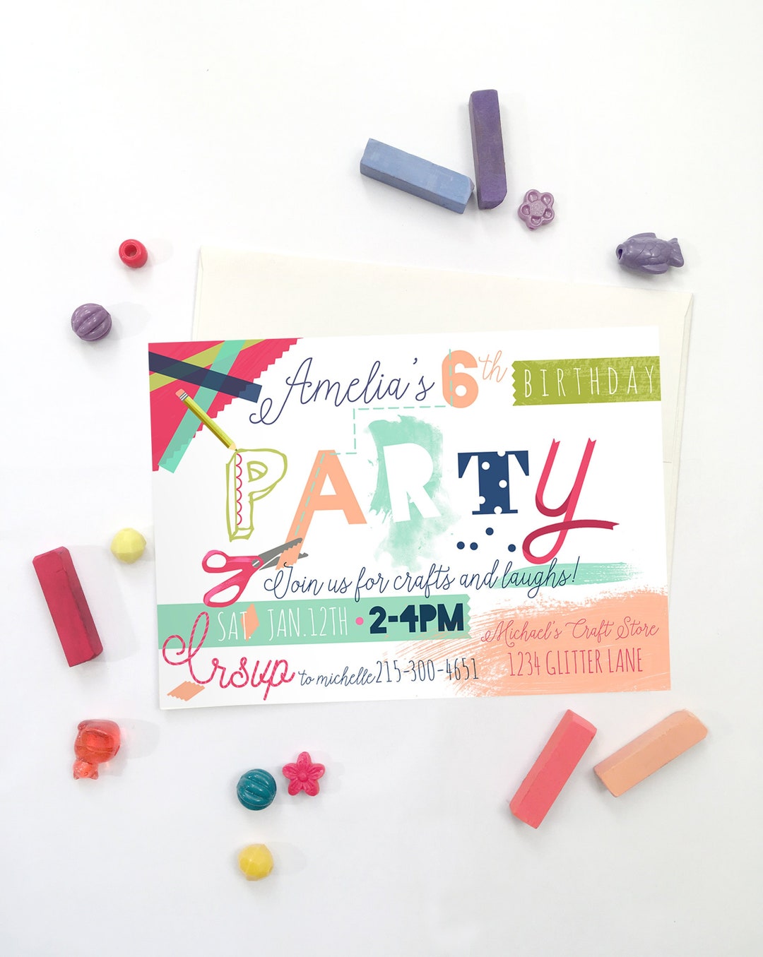 Craft Birthday Invitation, Art Party Invitation, Arts and Crafts ...