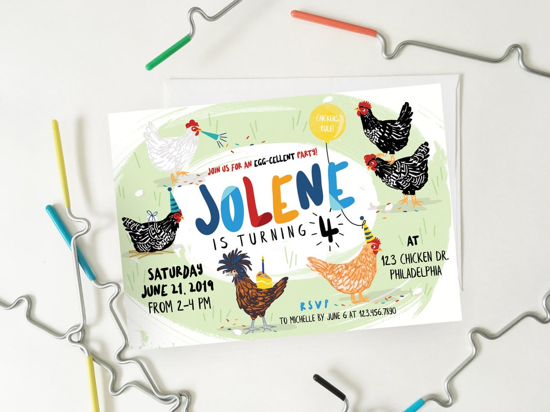 Chicken Birthday Party, Chicken Farm Birthday Invitation, Farm Birthday ...