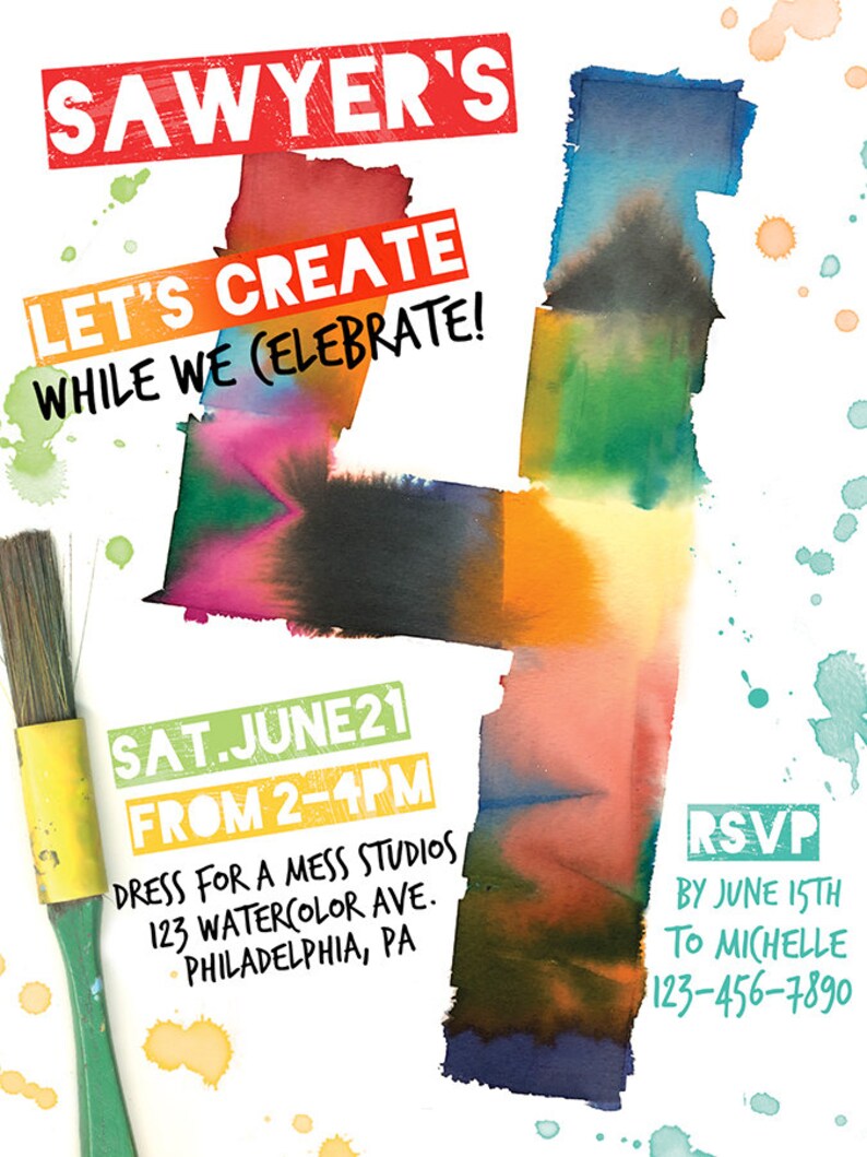 Art Party Invite, Art Party Invitation, Craft Party Invite, Painting ...
