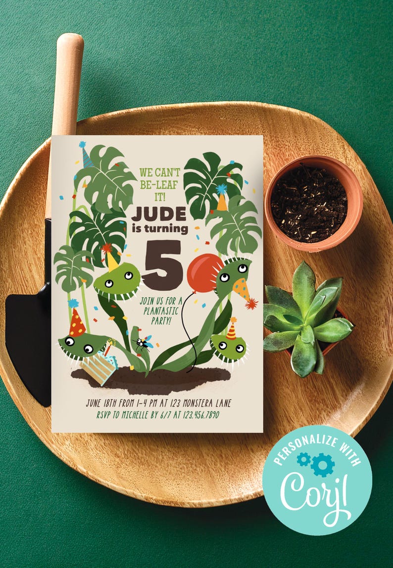 Venus Fly Trap Birthday Invitation, Whimsical Plant Party, Monstera ...