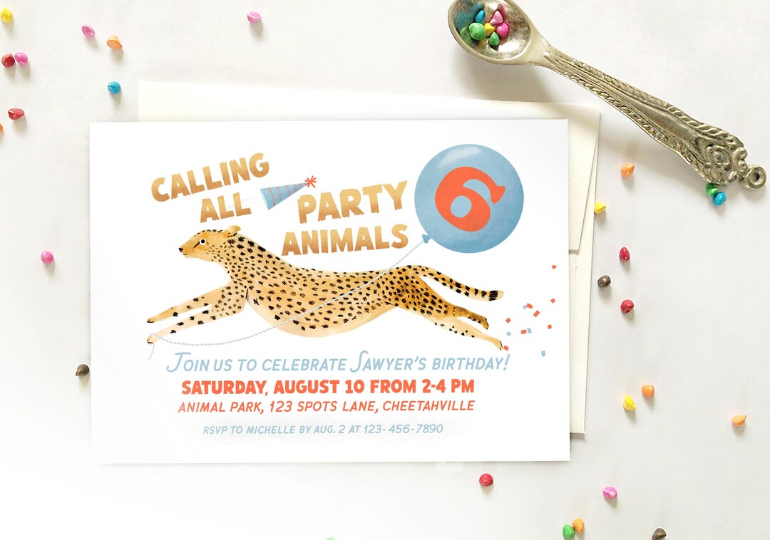 Cheetah Birthday Invitation, Animal Party, Party Animals Invite, Safari ...