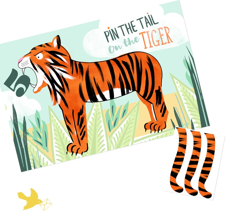 Digital Tiger Party Game Printable, Pin the Tail on the Tiger, Custom ...