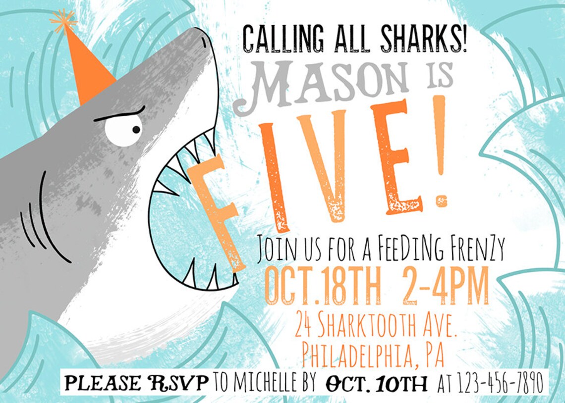 Shark Invite, Kids Shark Party Invite, DIY Printable Shark - Etsy