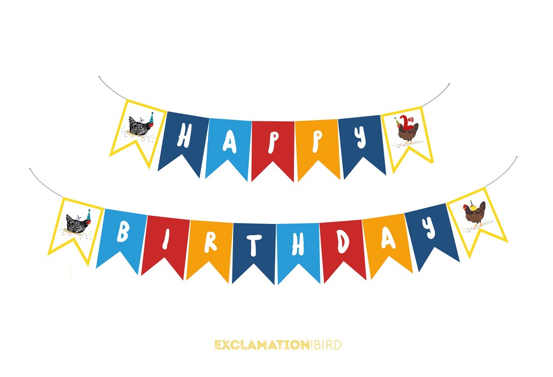Chicken Happy Birthday Banner, Chicken Birthday Party, Chicken Party ...