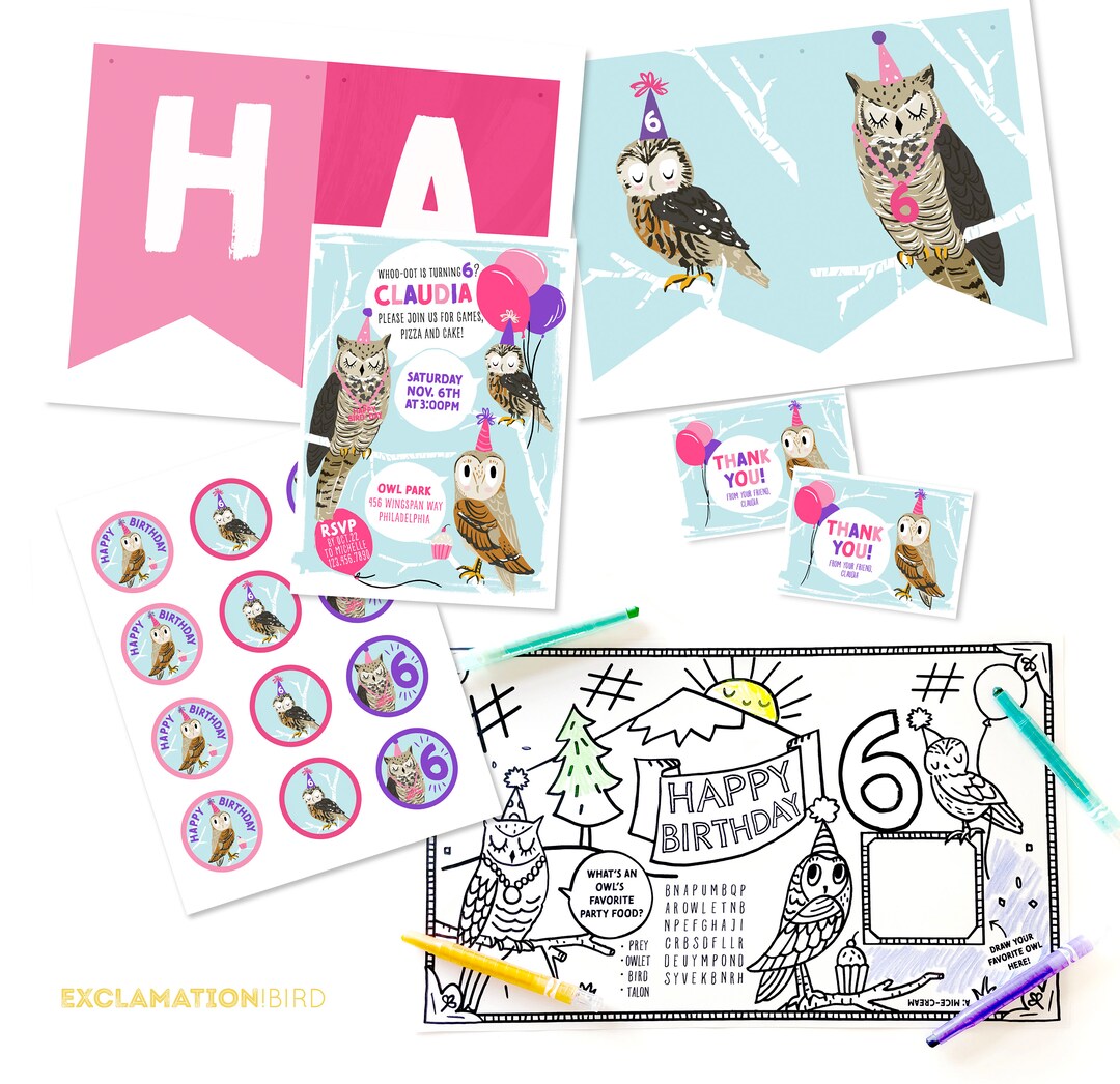Owl Party Bundle, Printable Owl Invitation and Party Decor, Owl Party ...