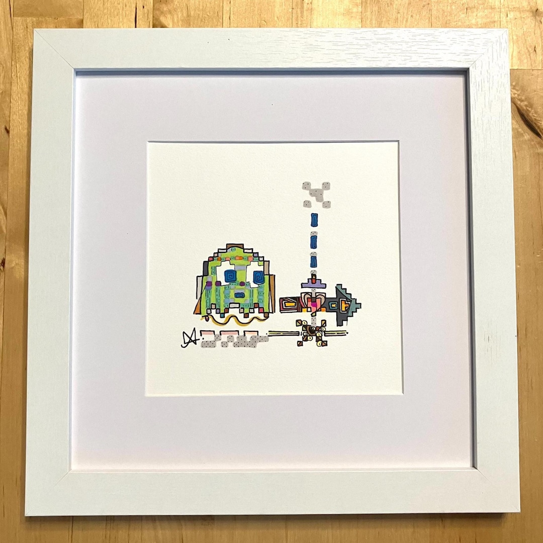 Pac-man Chasing Heart Pixel Art: Hand-drawn ORIGINAL Framed ...