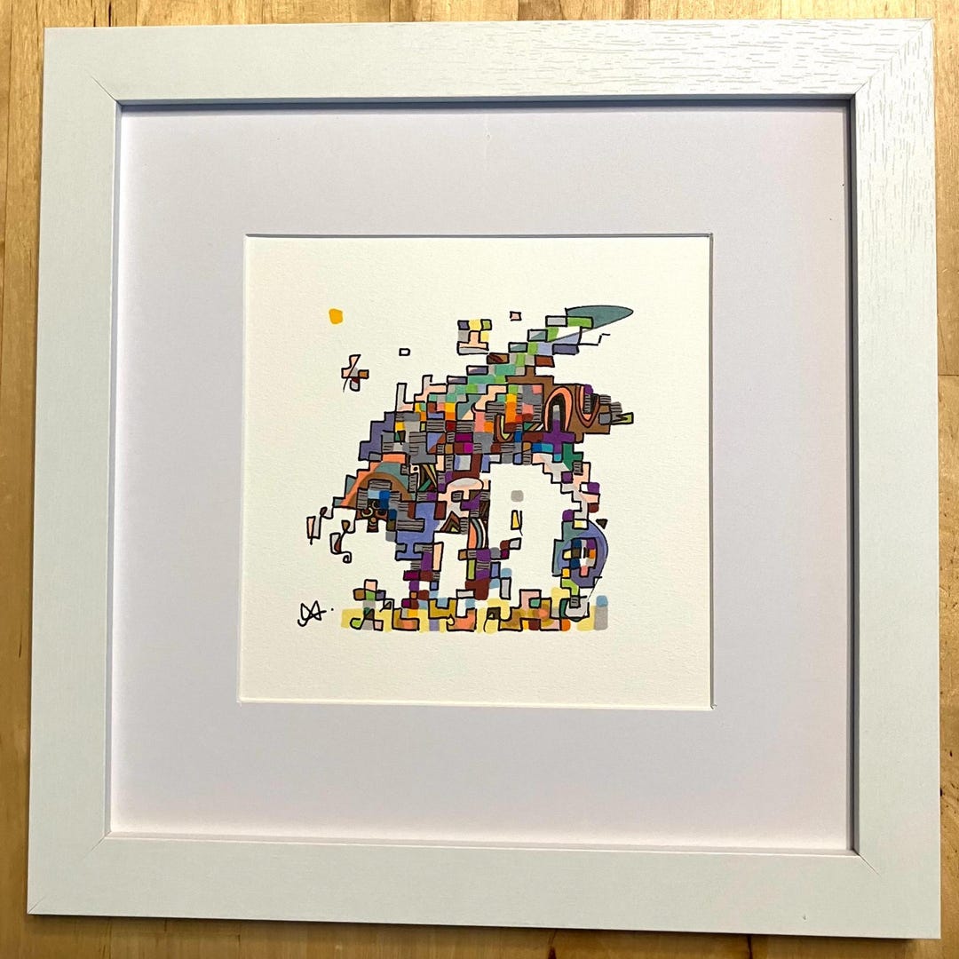 Bee Collecting Pollen Pixel Art: Hand-drawn ORIGINAL Framed ...