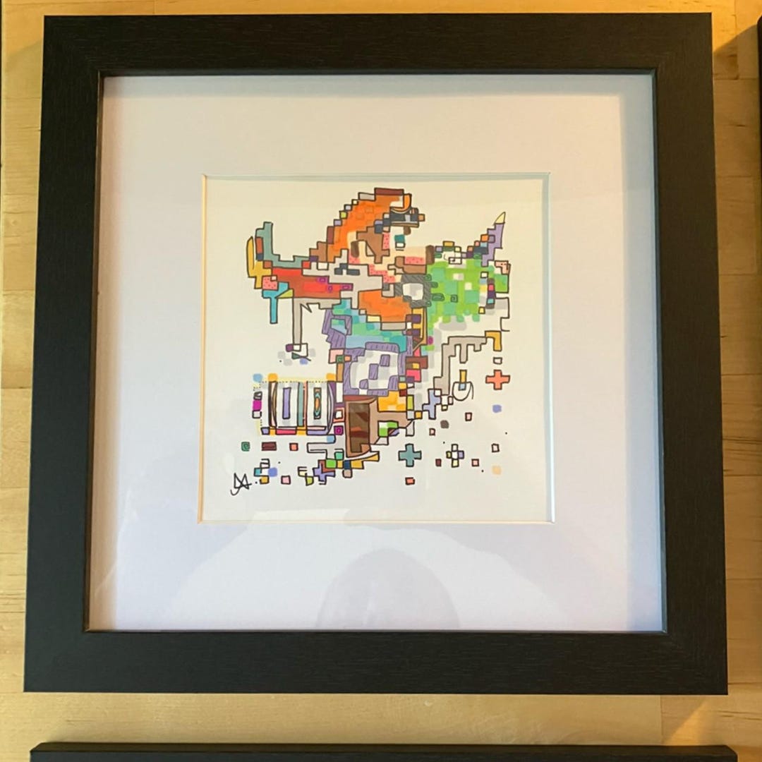 Original Line Art, Super Mario, Yoshi, Framed Art, Nintendo Fan Gift ...