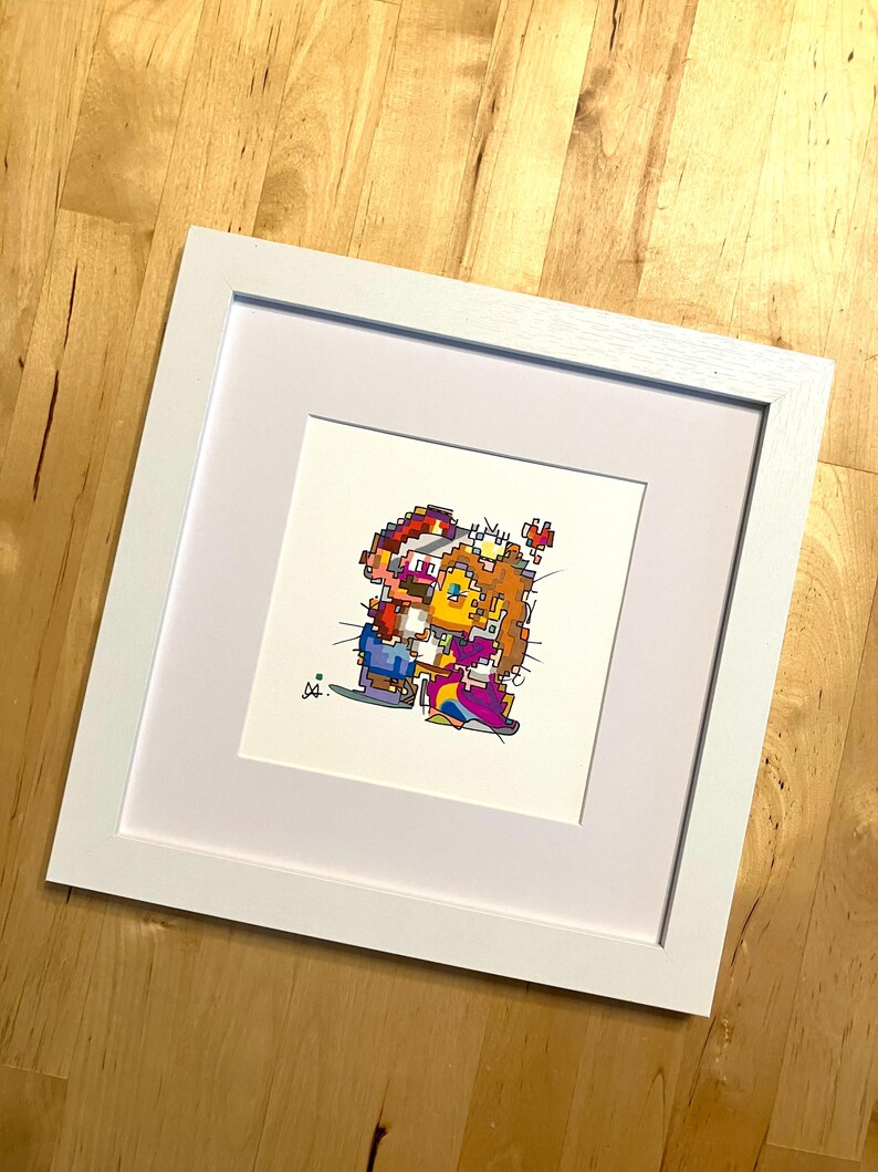 Super Mario & Princess Peach Kiss Pixel Art: Hand-drawn ORIGINAL Framed ...