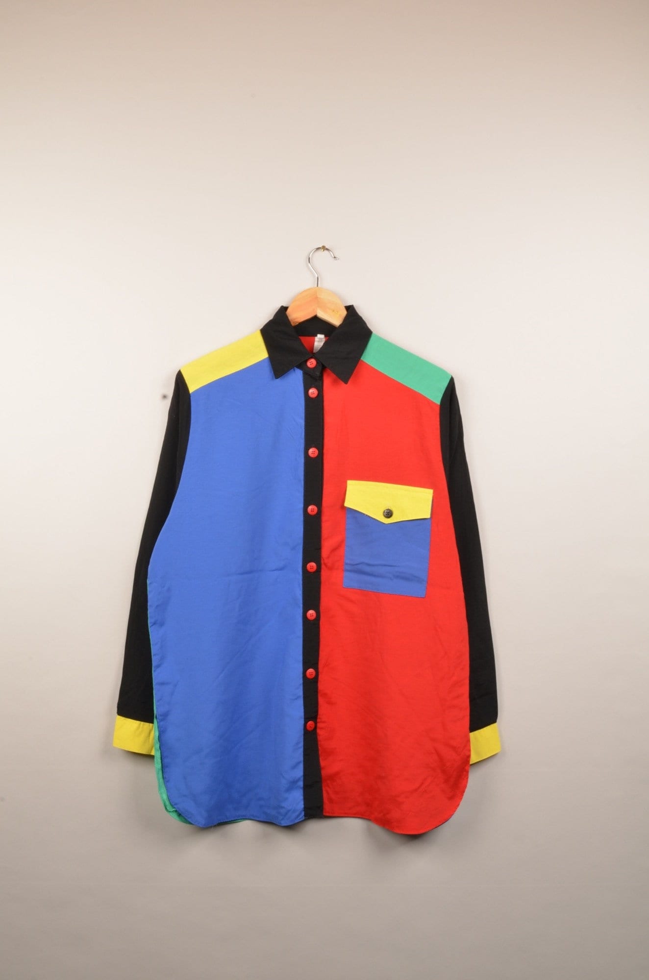 80s -90s Color Block Silk Blouse/ Top -Vintage Button Up Oxford Shirt ...