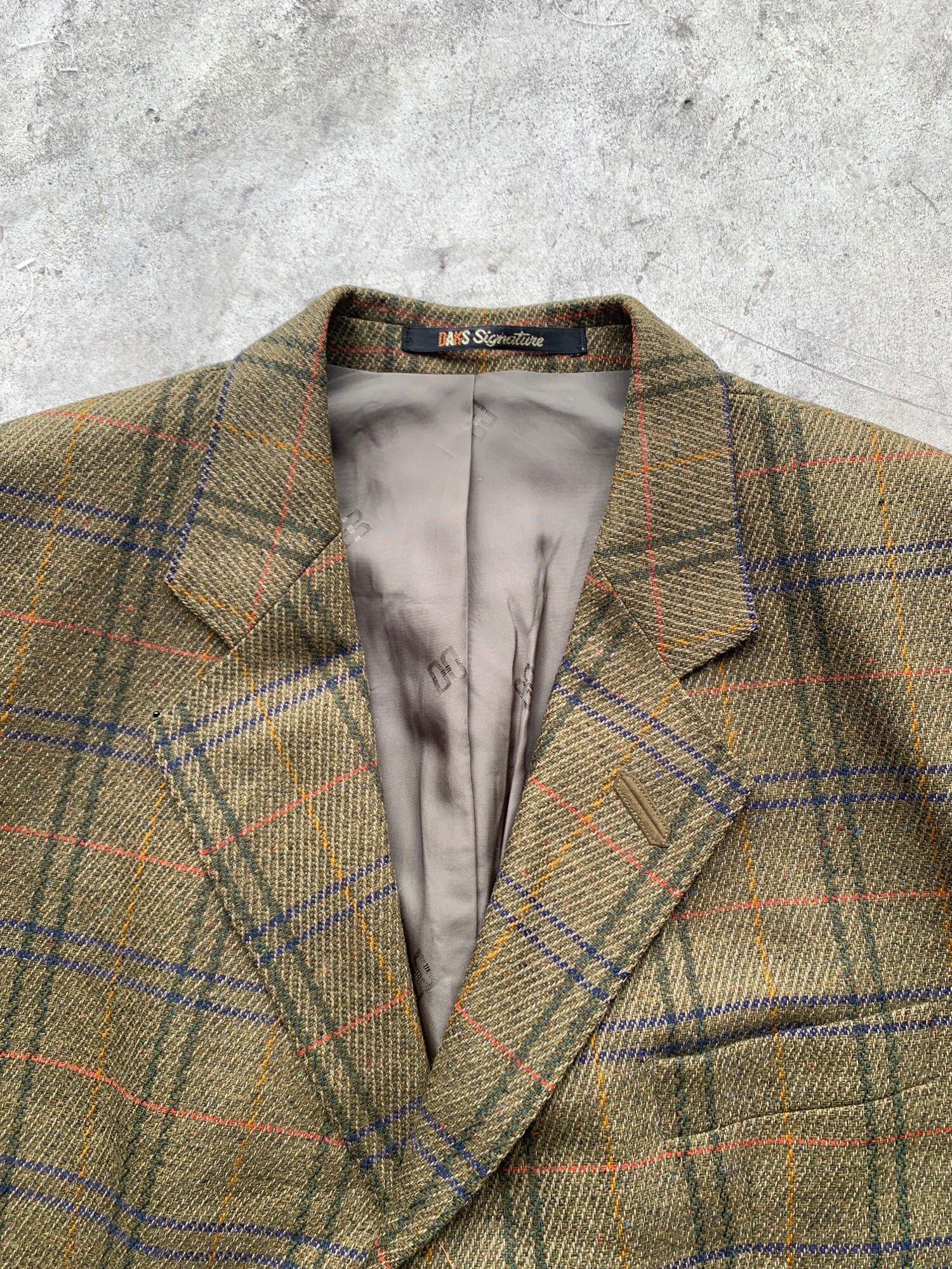 Vintage DAKS Signature Plaid Blazer Green | Tartan Print Blazer ...