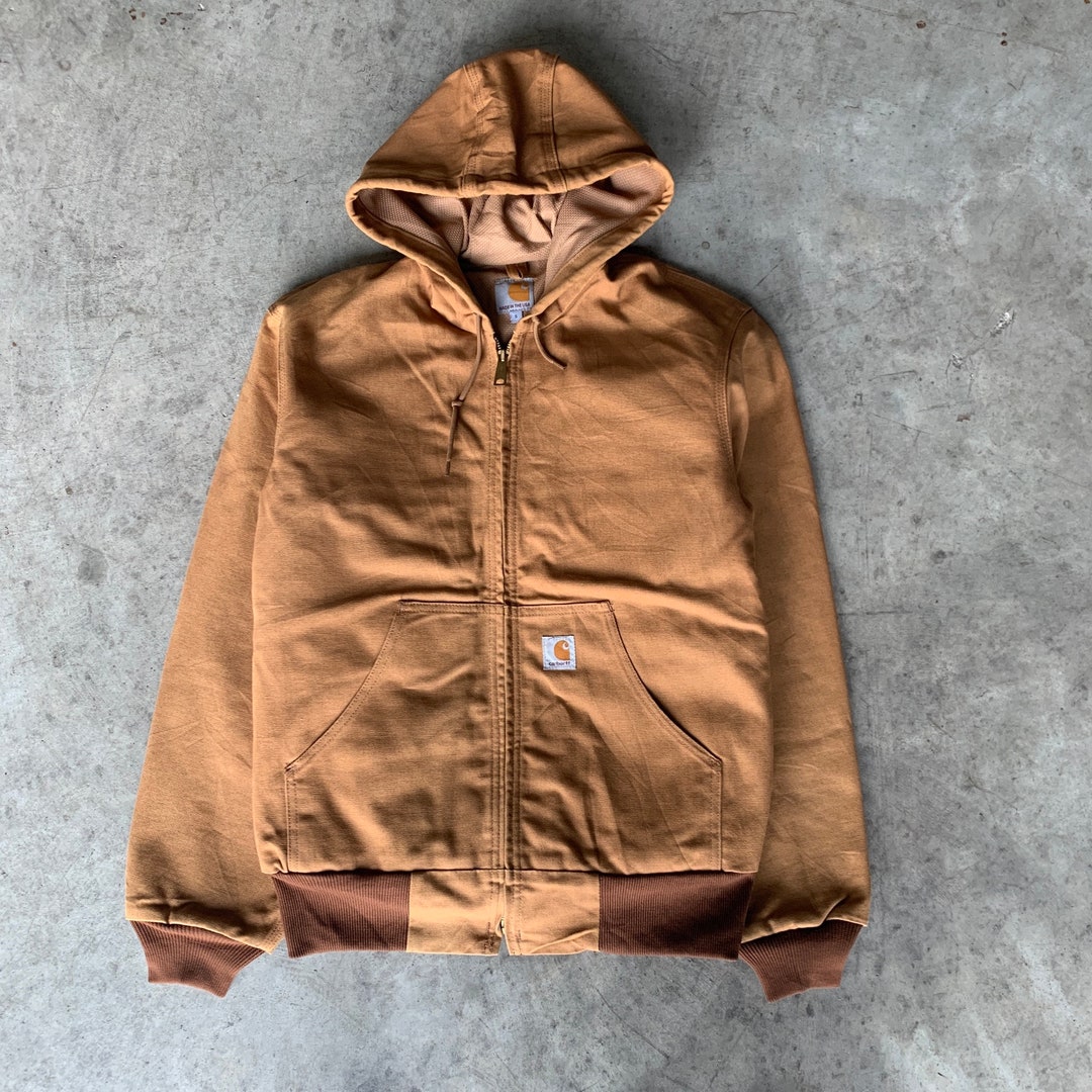 Vintage Carhartt Hooded Jacket Brown Size S Oversized Denim Jean Jacket ...