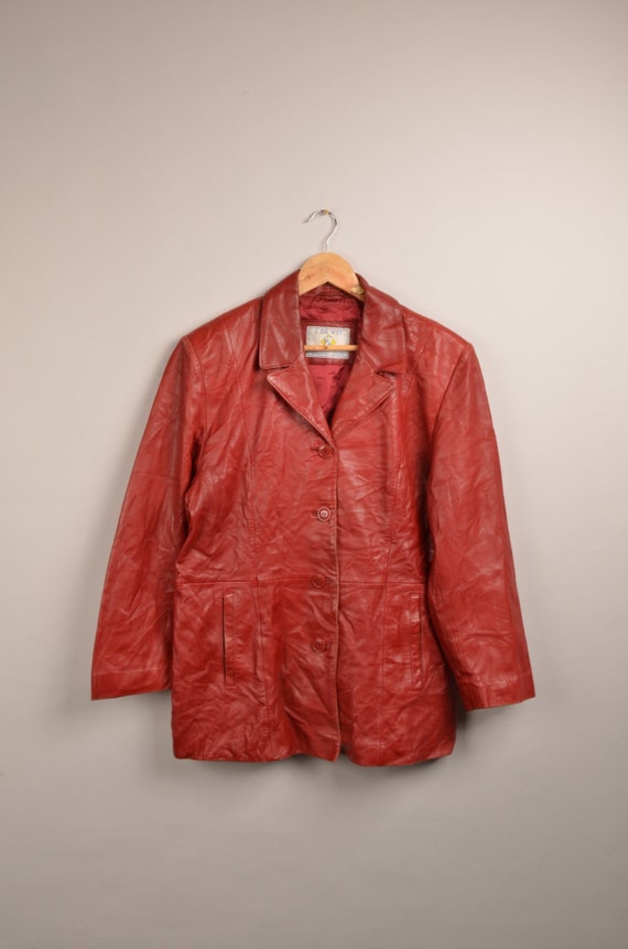 Vintage Red 90s Leather Jacketvtg 70s Jacket Red Trench | Etsy