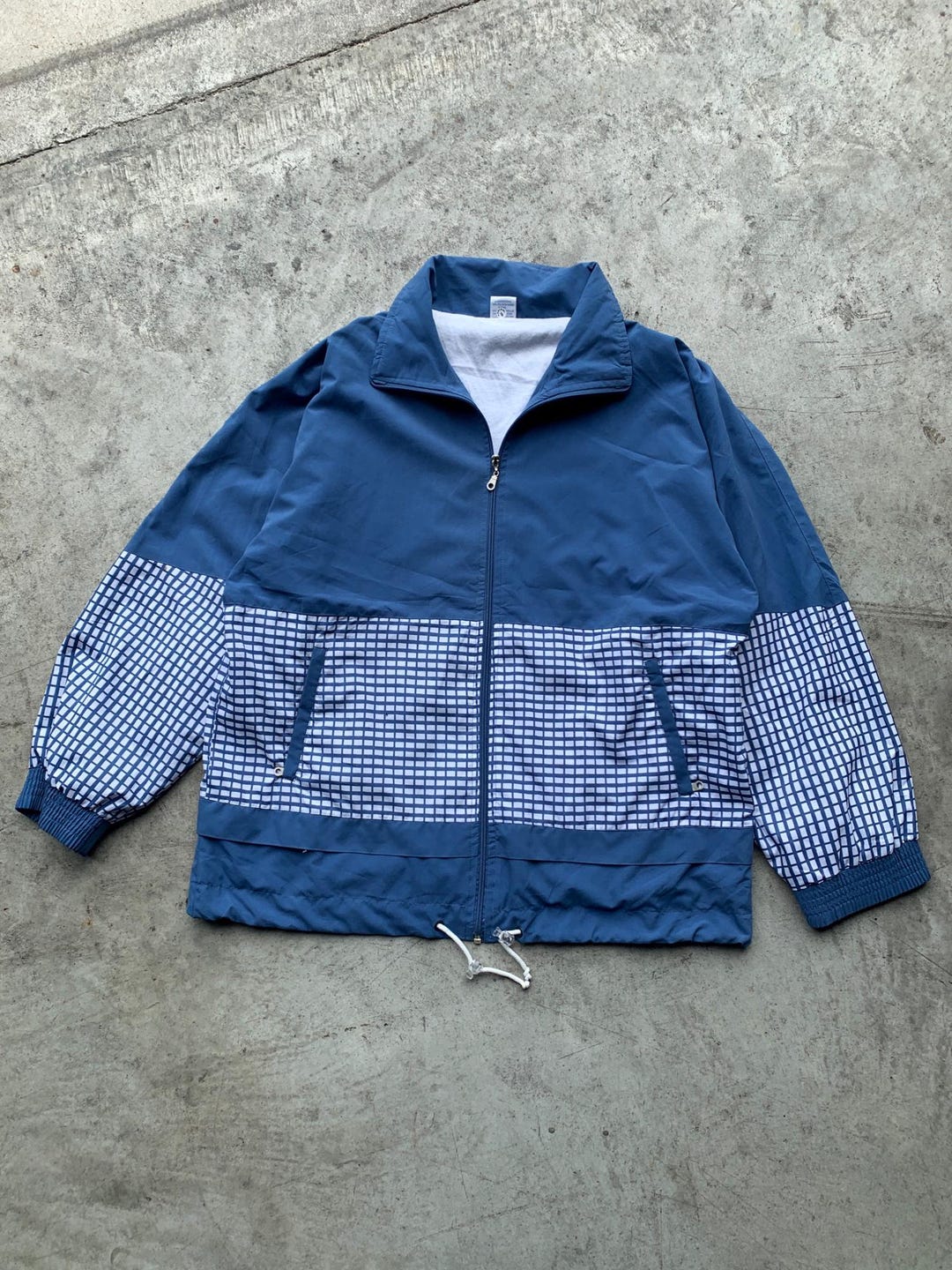 Vintage One and 2 Blue and White Mosiac Track Jacket Size XL | Colorful ...