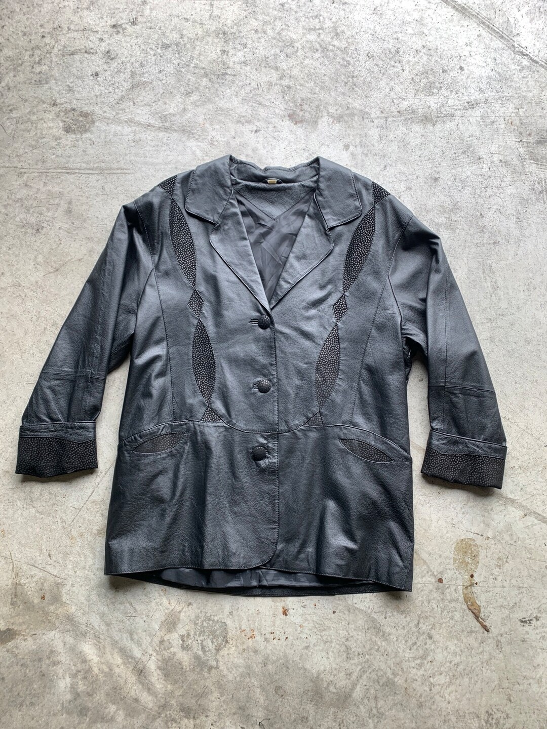 Vintage Black Leather Jacket With Patches Size 44 | Vtg 70s Jacket ...