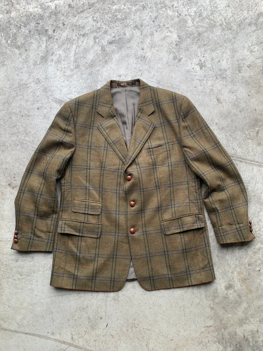 Vintage DAKS Signature Plaid Blazer Green | Tartan Print Blazer ...