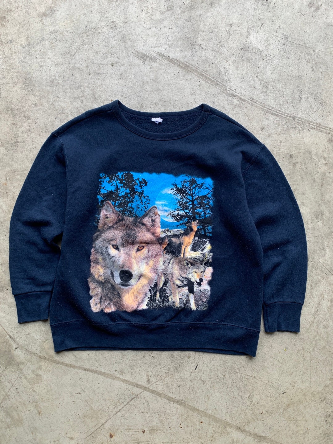 Vintage Wolf Sweater Blue |wolf Sweatshirt, Screenprint Crewneck ...