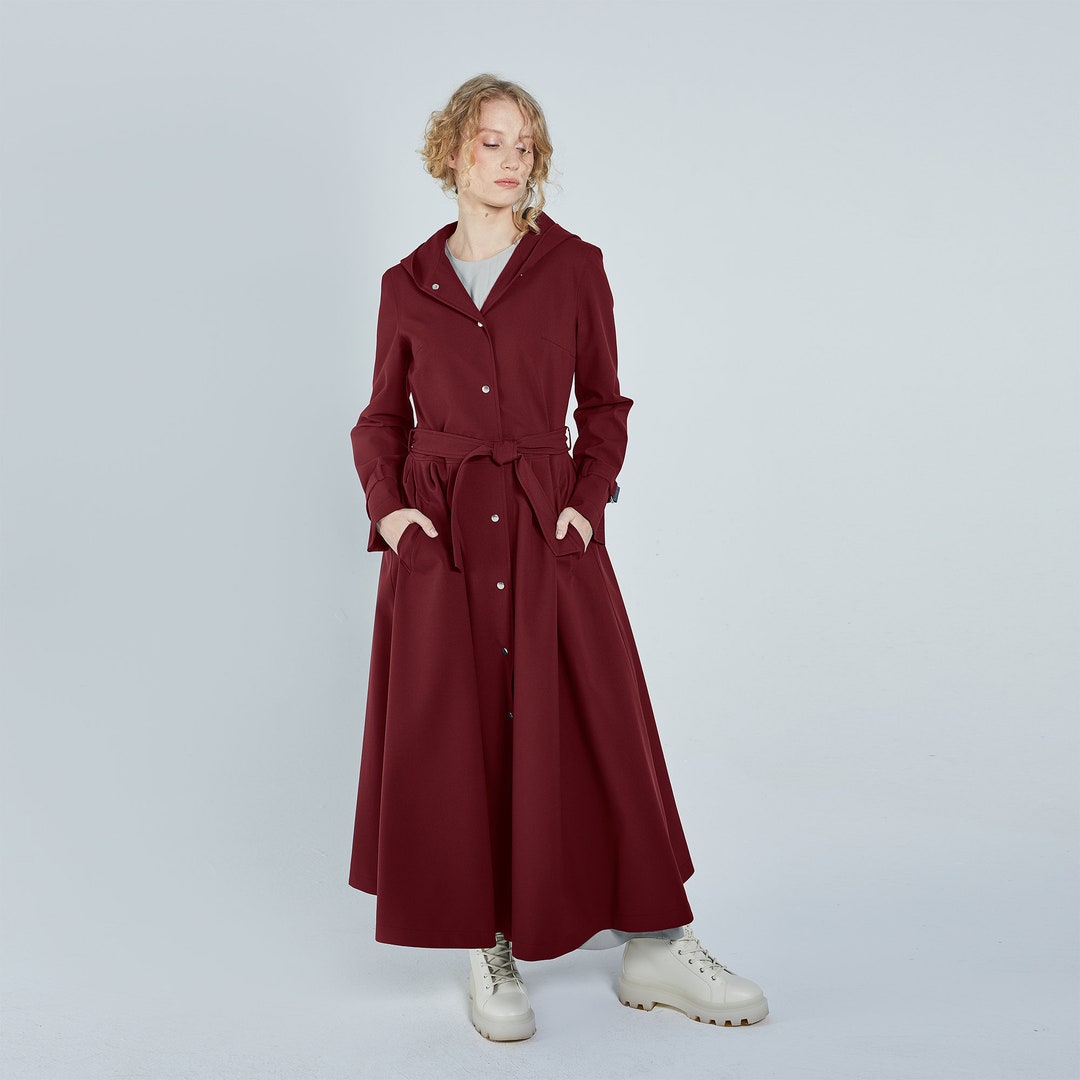 Women's Long Iconic Rain Jacket in Burgundy Red - Sustainable Outerwear ...