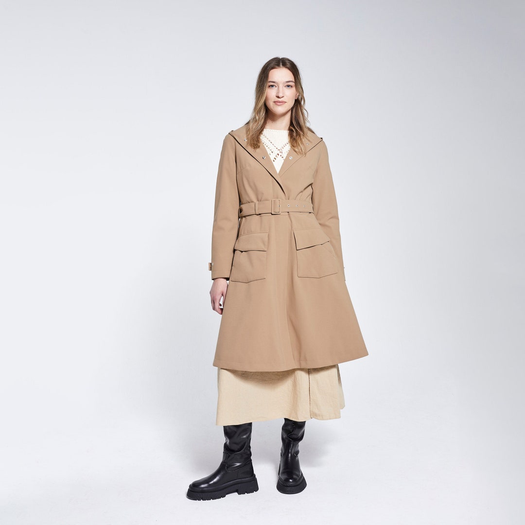 Women's Long Flare Raincoat in Beige - Sustainable Outerwear - Etsy