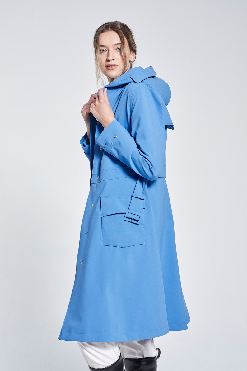 Women's Flare Raincoat, Rain Jacket in Blue - Recycled Material - Etsy