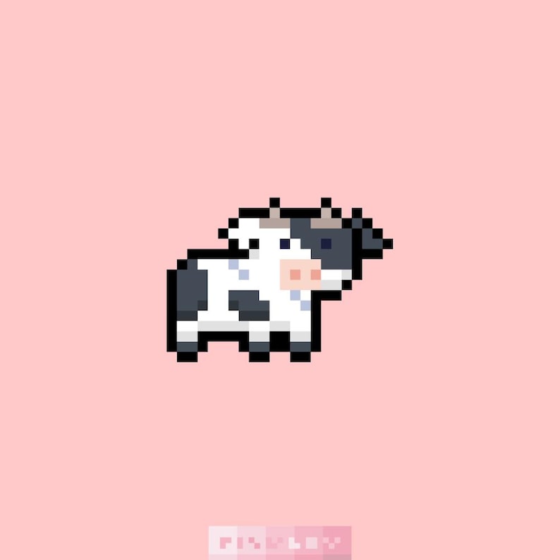 Cow Pixel Art - Kawaii Cow Digital Art for Small Prints, Emojis, Emotes ...