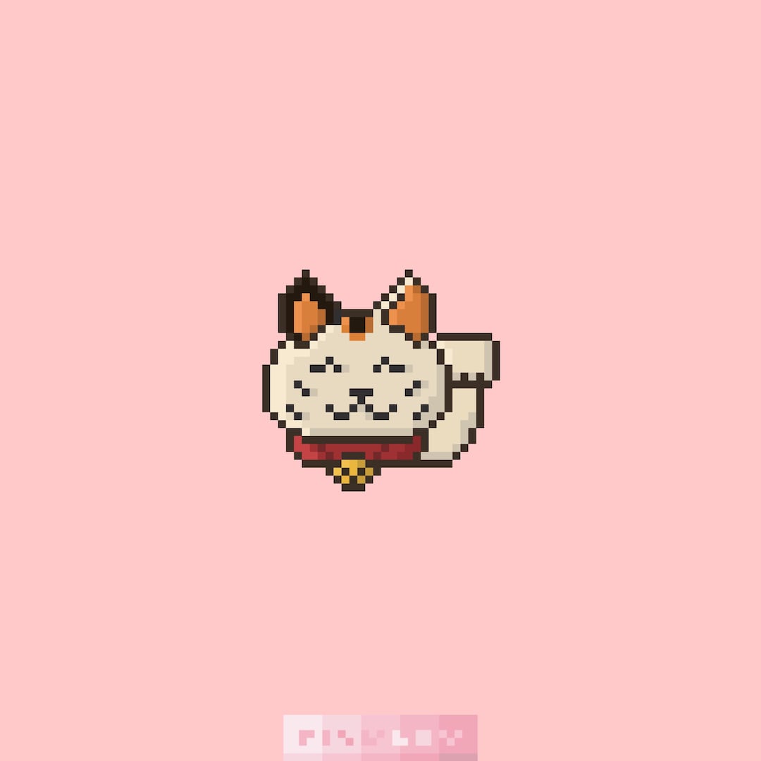 Lucky Cat Pixel Art - Kawaii Maneki Neko Digital Art for Small Prints ...