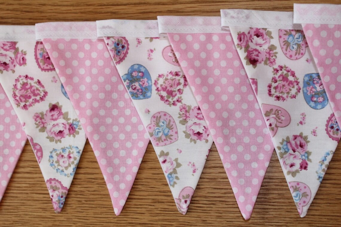 Pink Floral Bunting Pink Floral Banner Hearts Bunting - Etsy