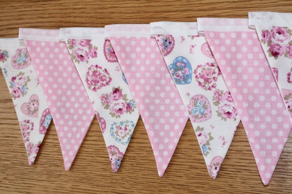Pink Floral Bunting Pink Floral Banner Hearts Bunting - Etsy