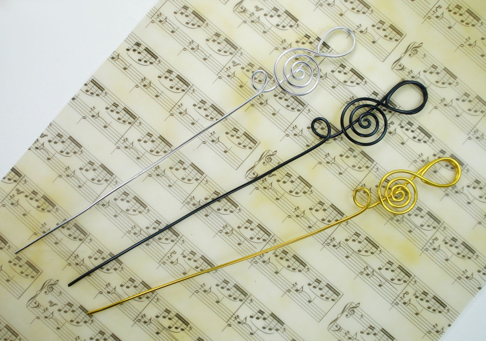 Treble Clef Number Wire Holder Sticks Silver Gold Black Wire - Etsy
