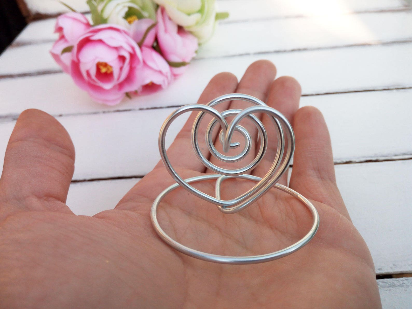 Table Number Holder Heart Silver Menu Stand Gold Wedding - Etsy