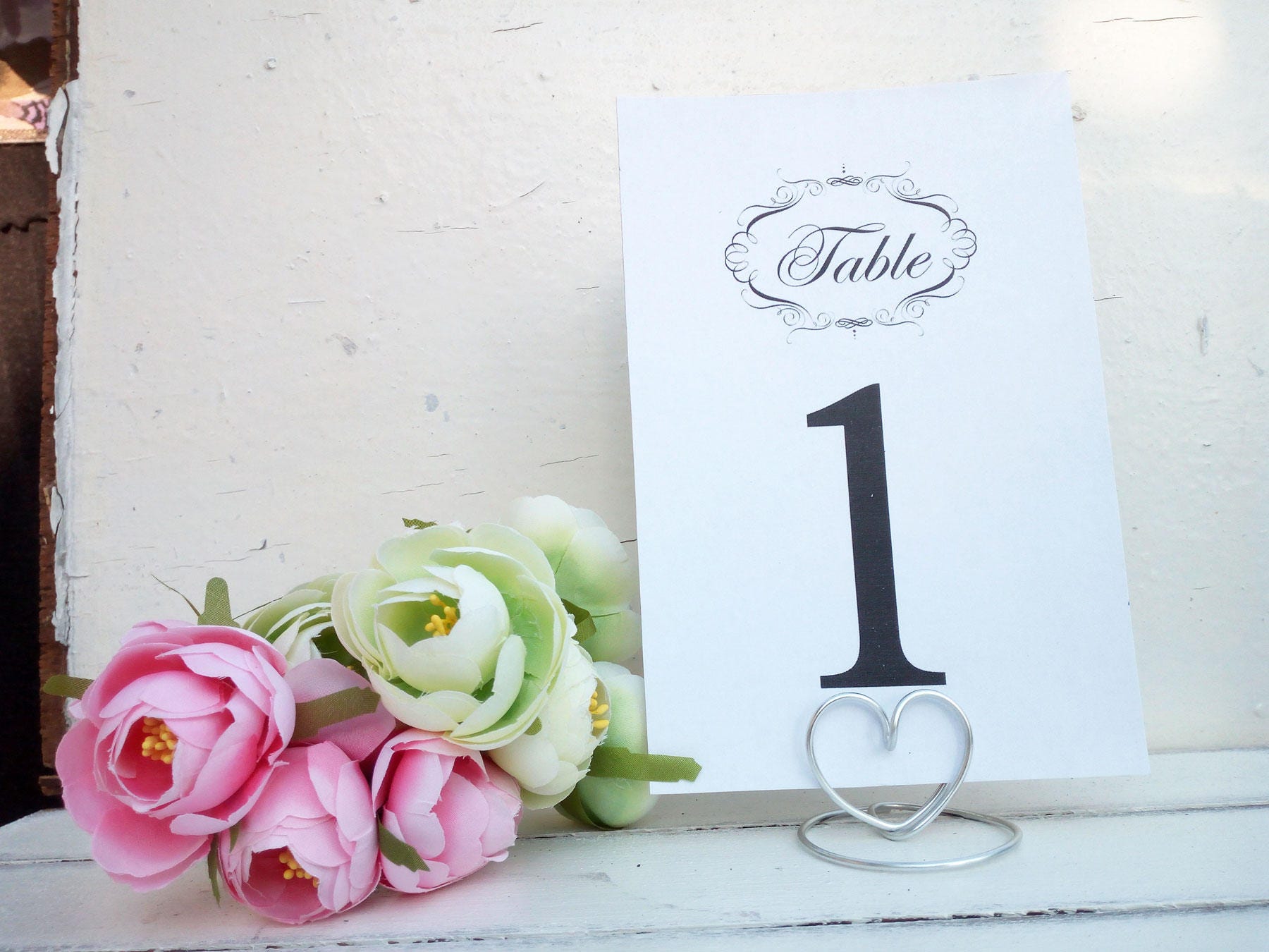 Table Number Holder Heart Silver Menu Stand Gold Wedding - Etsy