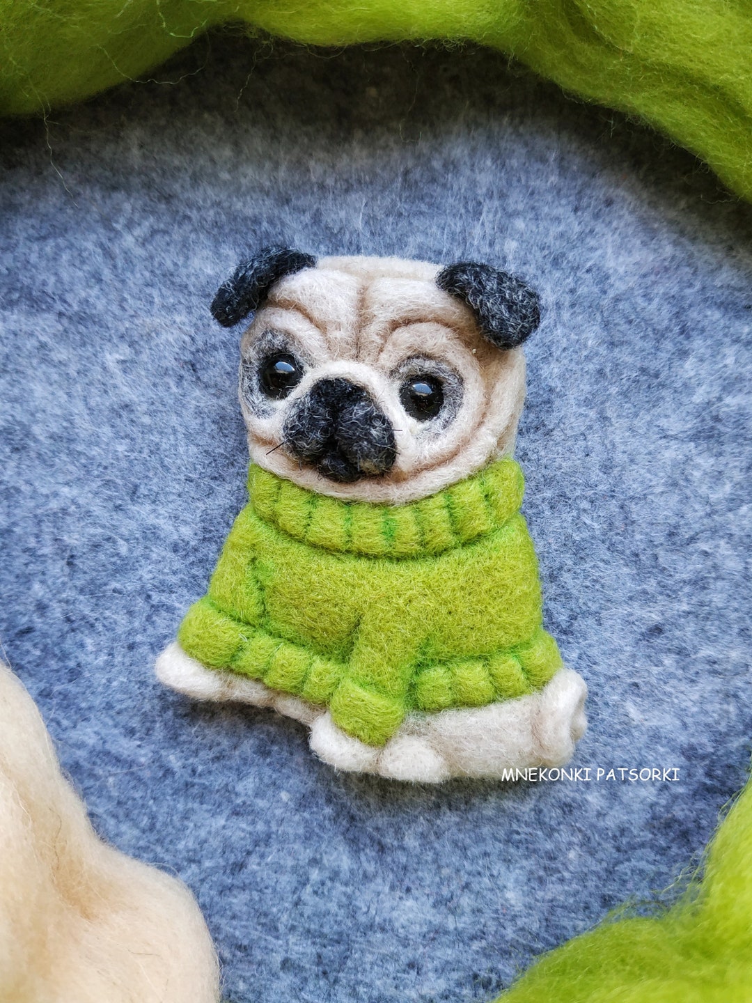 Pug Felt Brooch Pug Needle Felting Dog Wool Pet Figurine Jewelry Needle ...