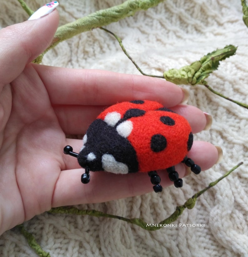 Ladybug Handmade Felt Brooch Made to Order Needle Felting Ladybug Wool ...