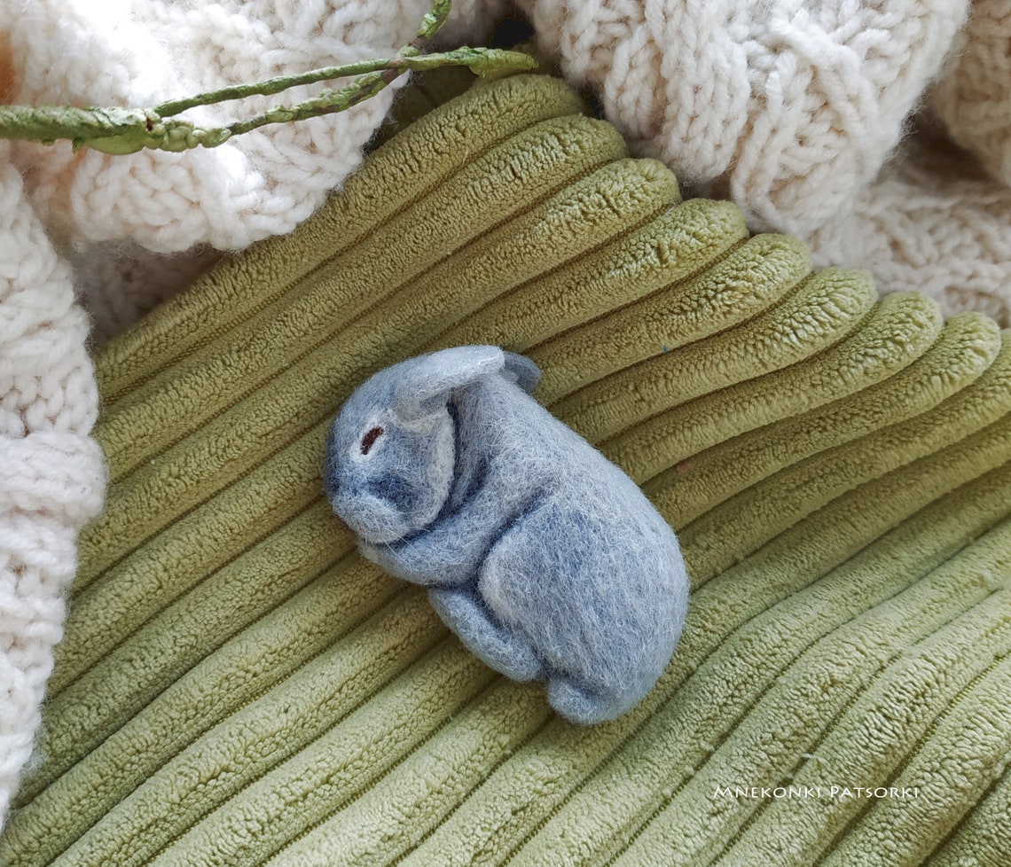 Handmade Brooch Sleeping Bunny Needle Felting Rabbit Wool | Etsy