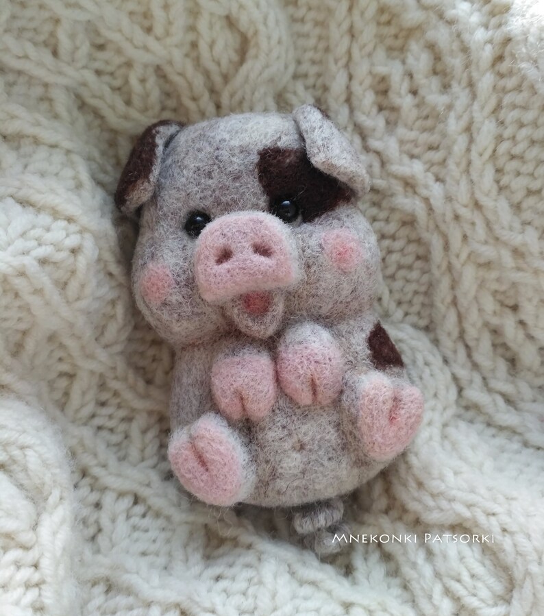 Pig Needle Felted Brooch Pink Piggy Needle Felting Brooch Wool - Etsy