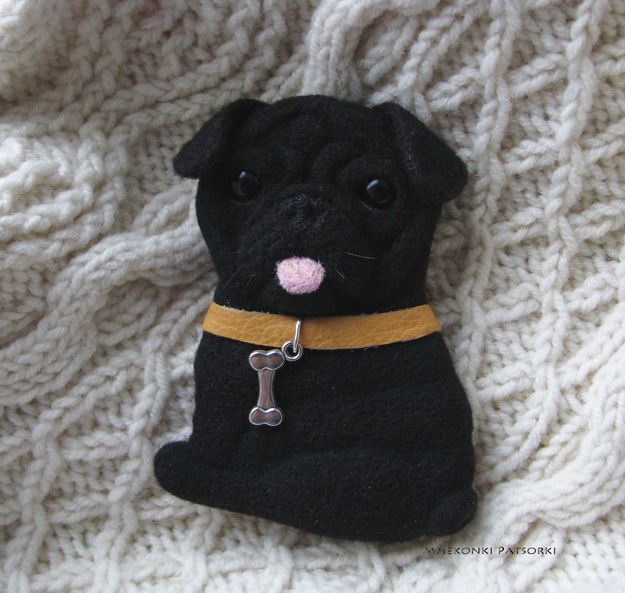 Black Pug Dog Handmade Felted Brooch Made to Order Pug Dog Pet Portrait ...