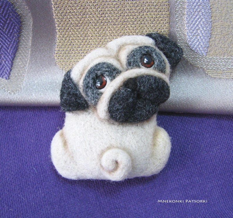 Pug Handmade Felt Brooch Made to Order Pug Needle Felting Dog Wool ...
