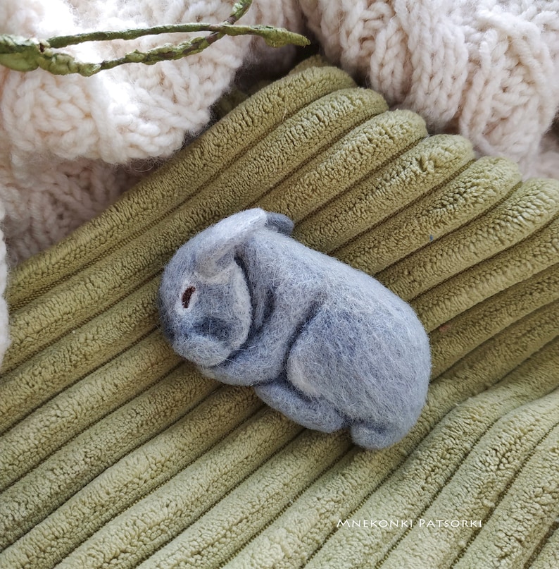 Handmade Brooch Sleeping Bunny Needle Felting Rabbit Wool Jewelry ...