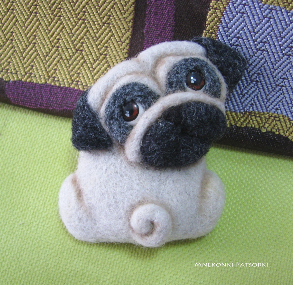 Pug Handmade Felt Brooch Made to Order Pug Needle Felting Dog | Etsy