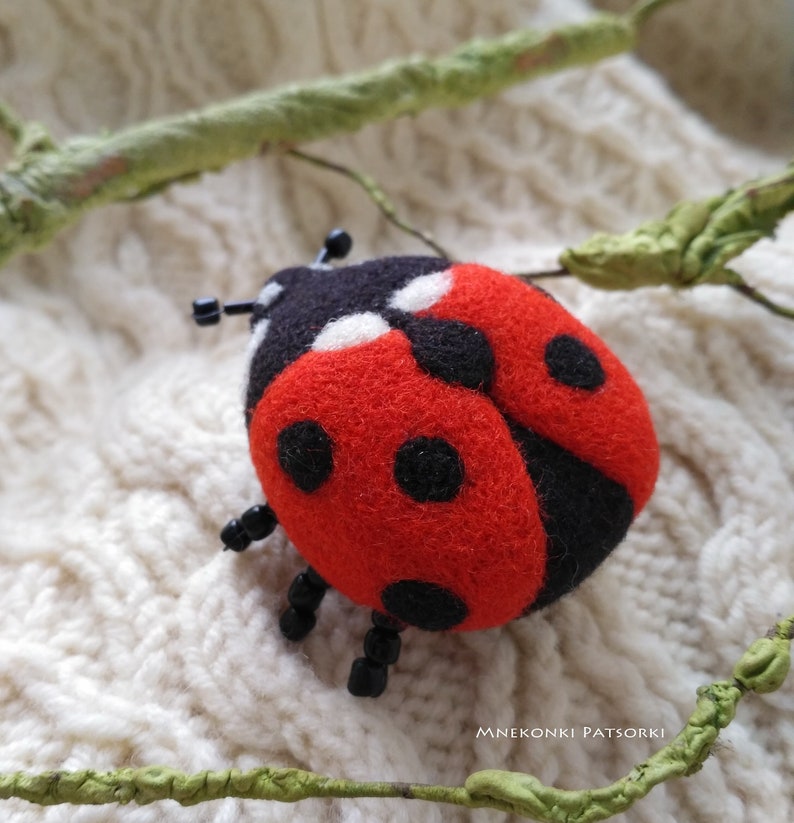 Ladybug Handmade Felt Brooch Made to Order Needle Felting Ladybug Wool ...