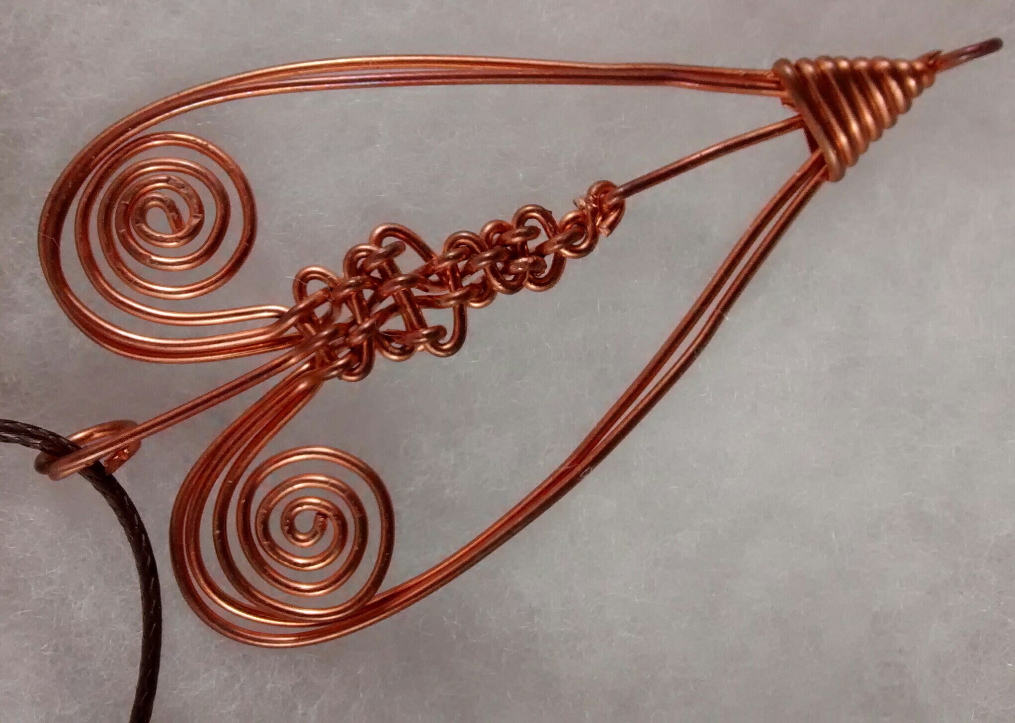 Copper Wire Heart Pendant With Brown Leather Chain - Etsy